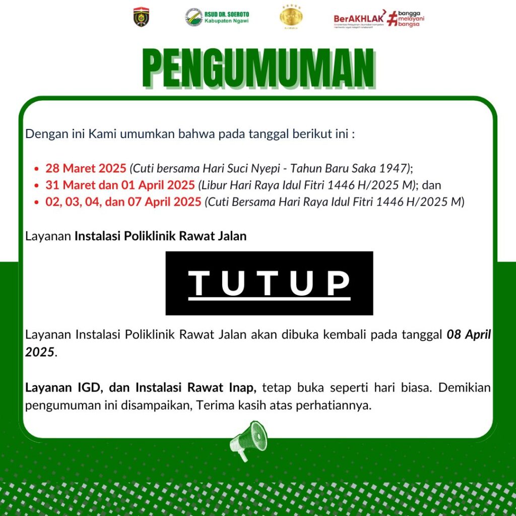 Pengumuman Penutupan Instalasi Poliklinik Rawat Jalan Karena Libur Dan Cuti Bersama Idul Fitri ...